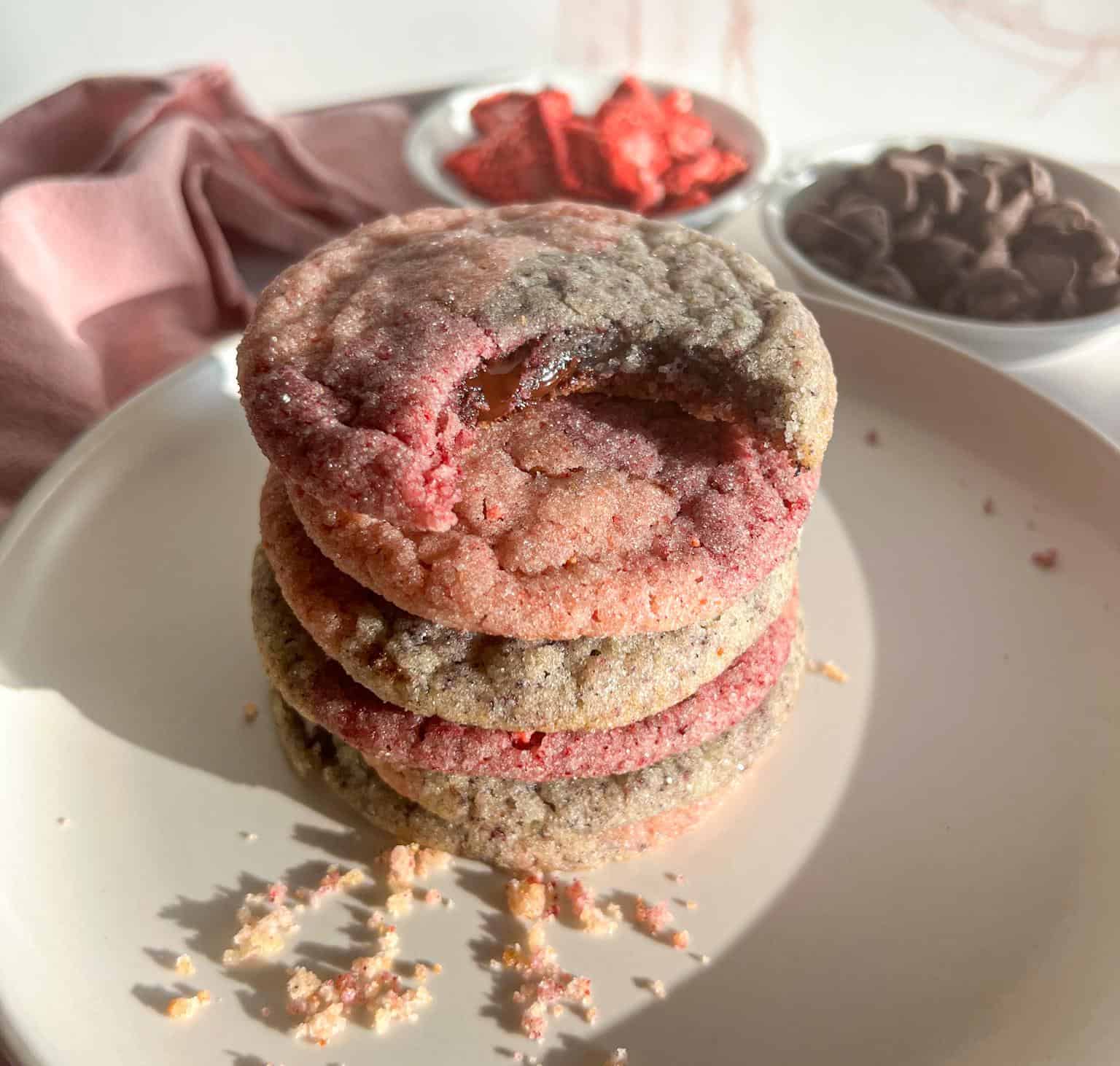 Chocolate-Filled Berry Neapolitan Cookies - Snacking Emily